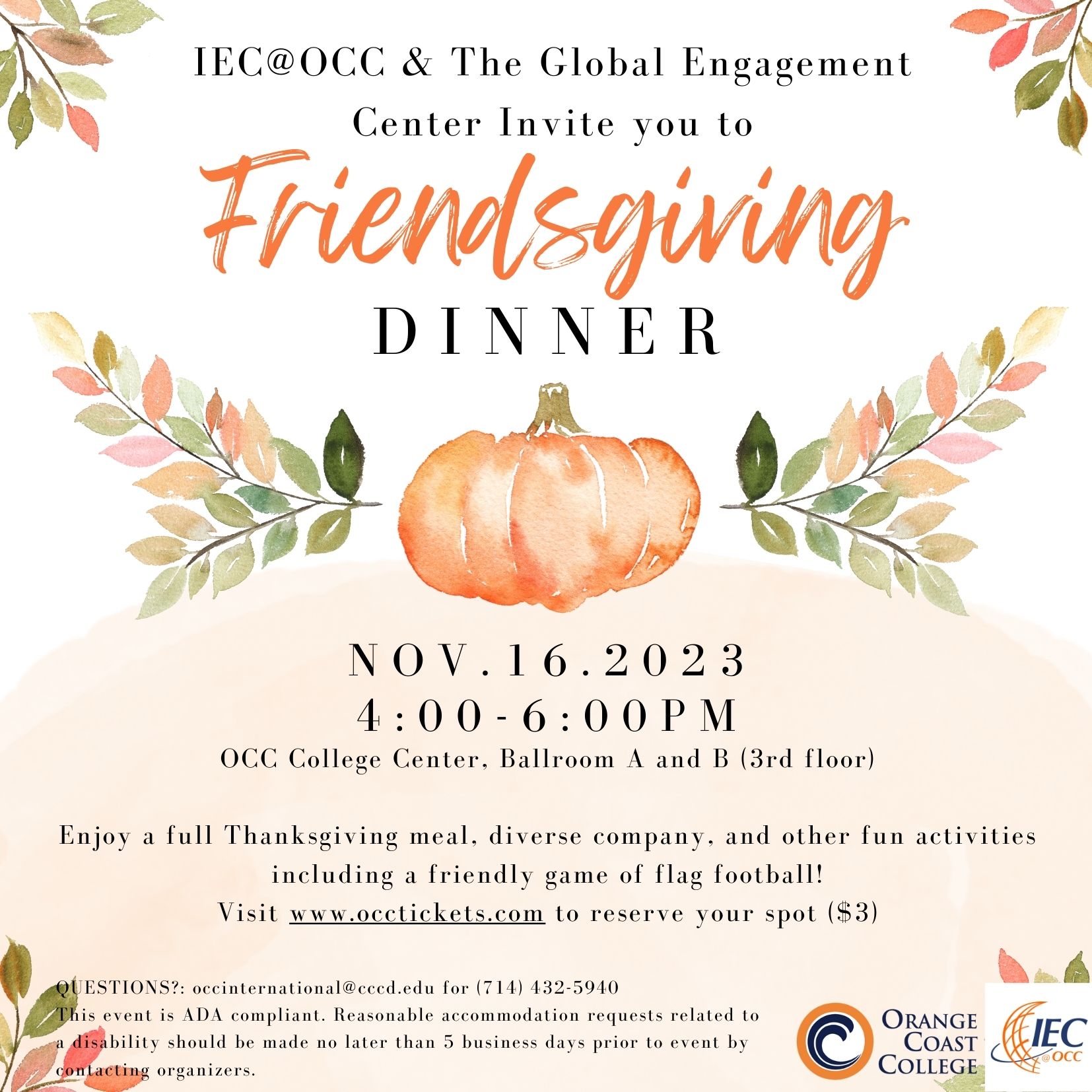 Orange Coast College | Ticketing - Friendsgiving Dinner