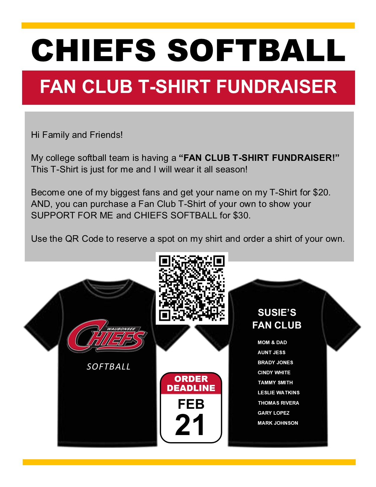 Waubonsee - Softball FAN CLUB T-Shirt Fundraiser